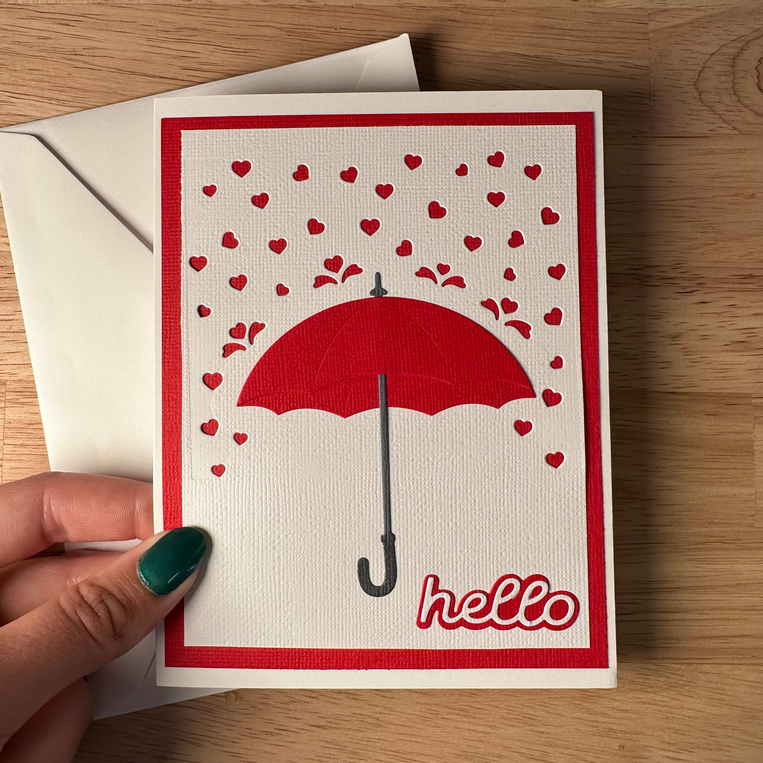 Hello Greeting Card, Umbrella Card, Red and White - Etsy