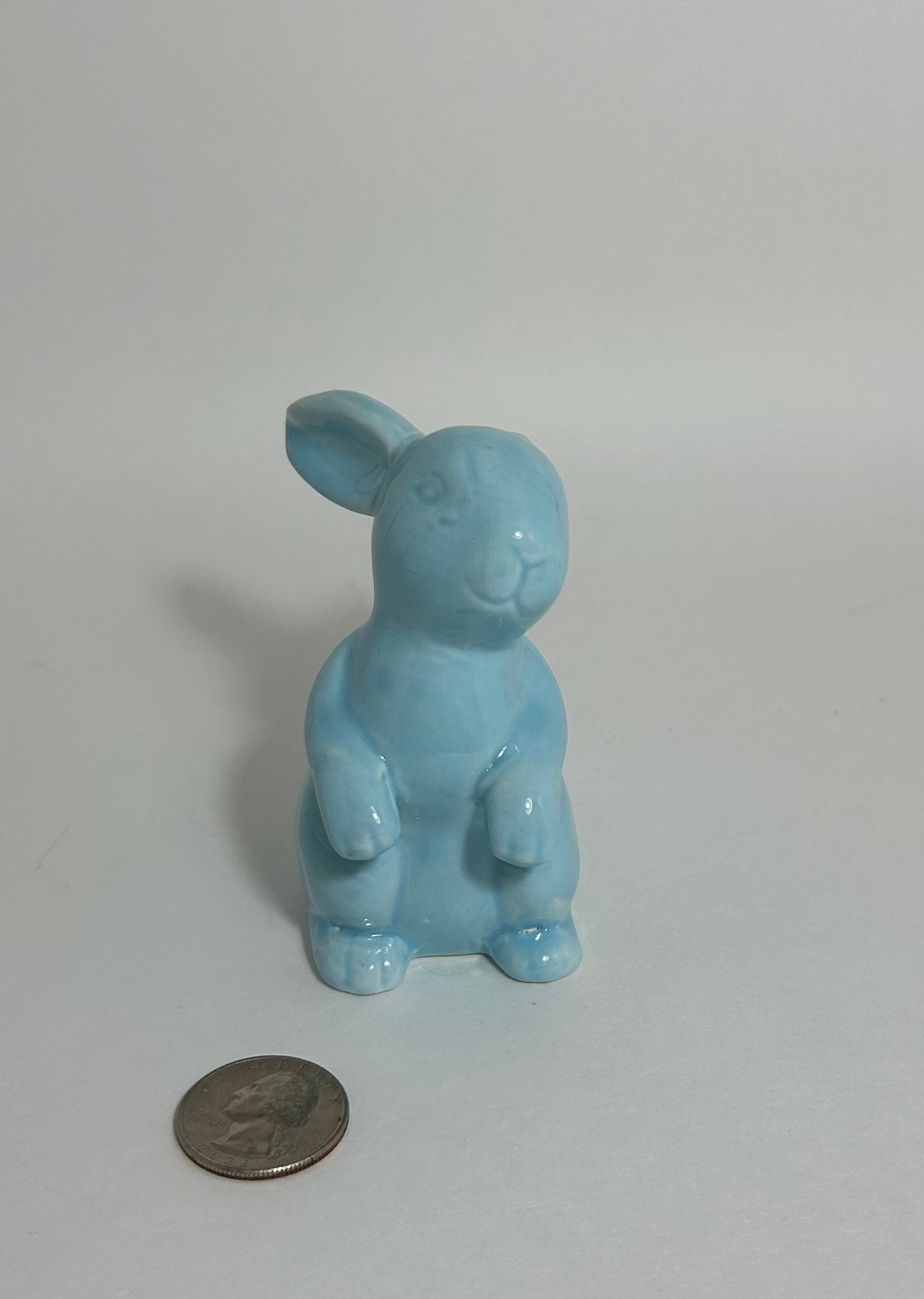 Small Vintage Blue Bunny, Ceramic With Light Blue Glaze Collectable ...
