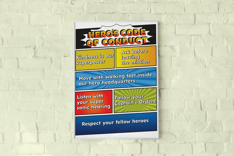 Hero's Code of Conduct Classroom Rules Poster - Etsy