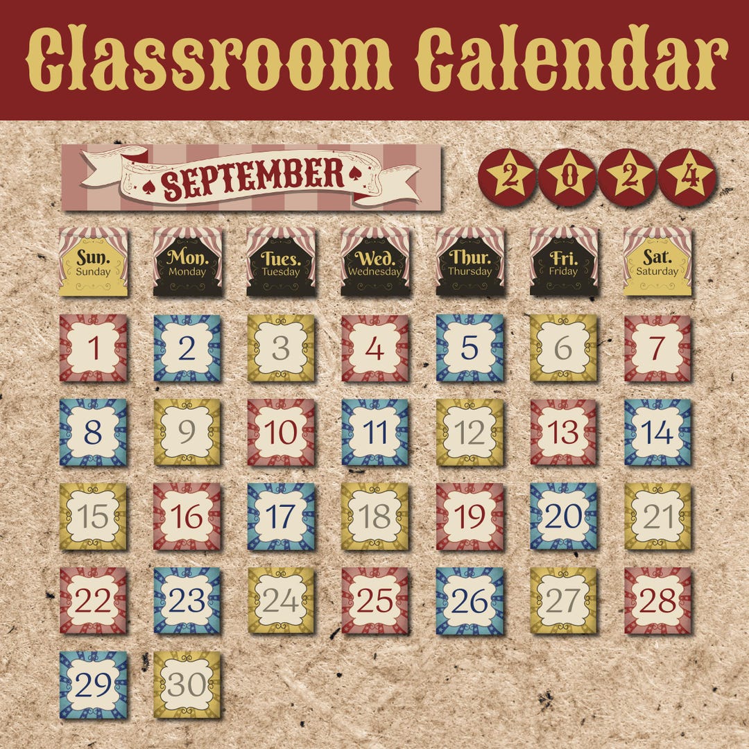 Circus Classroom Calendar | Printable Months, Days & Years - Etsy