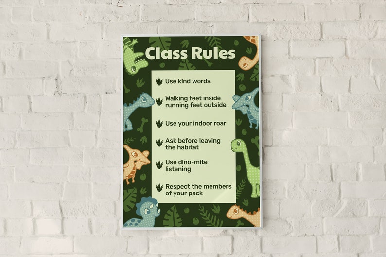 Dino Class Rules Poster - Etsy