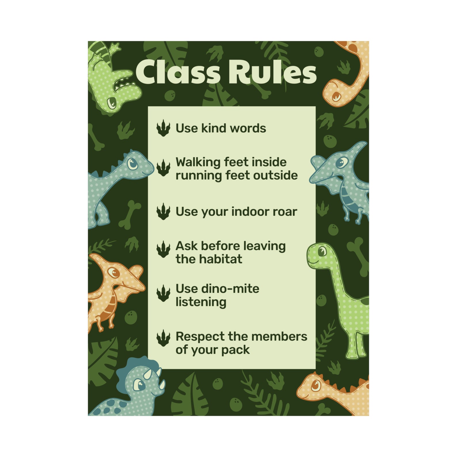 Dino Class Rules Poster - Etsy