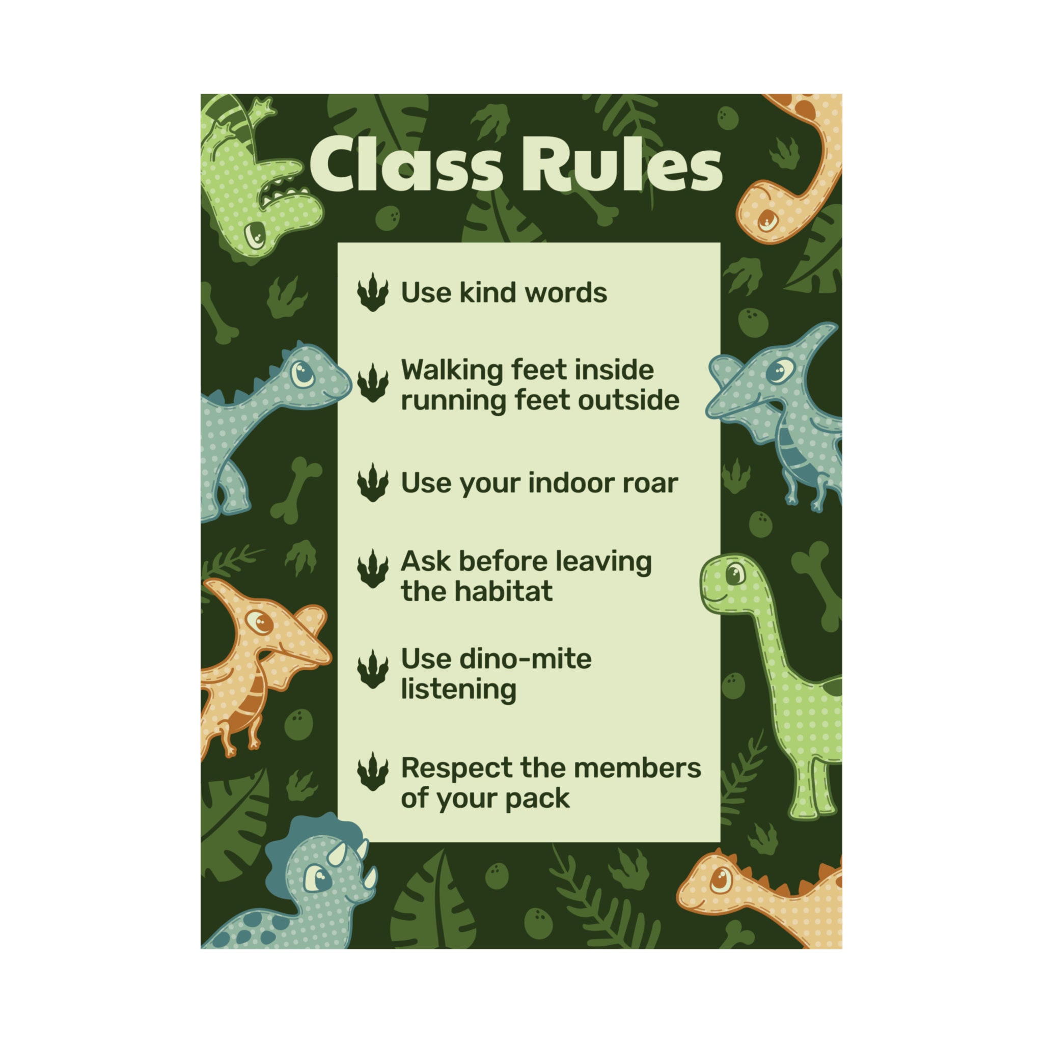 Dino Class Rules Poster - Etsy