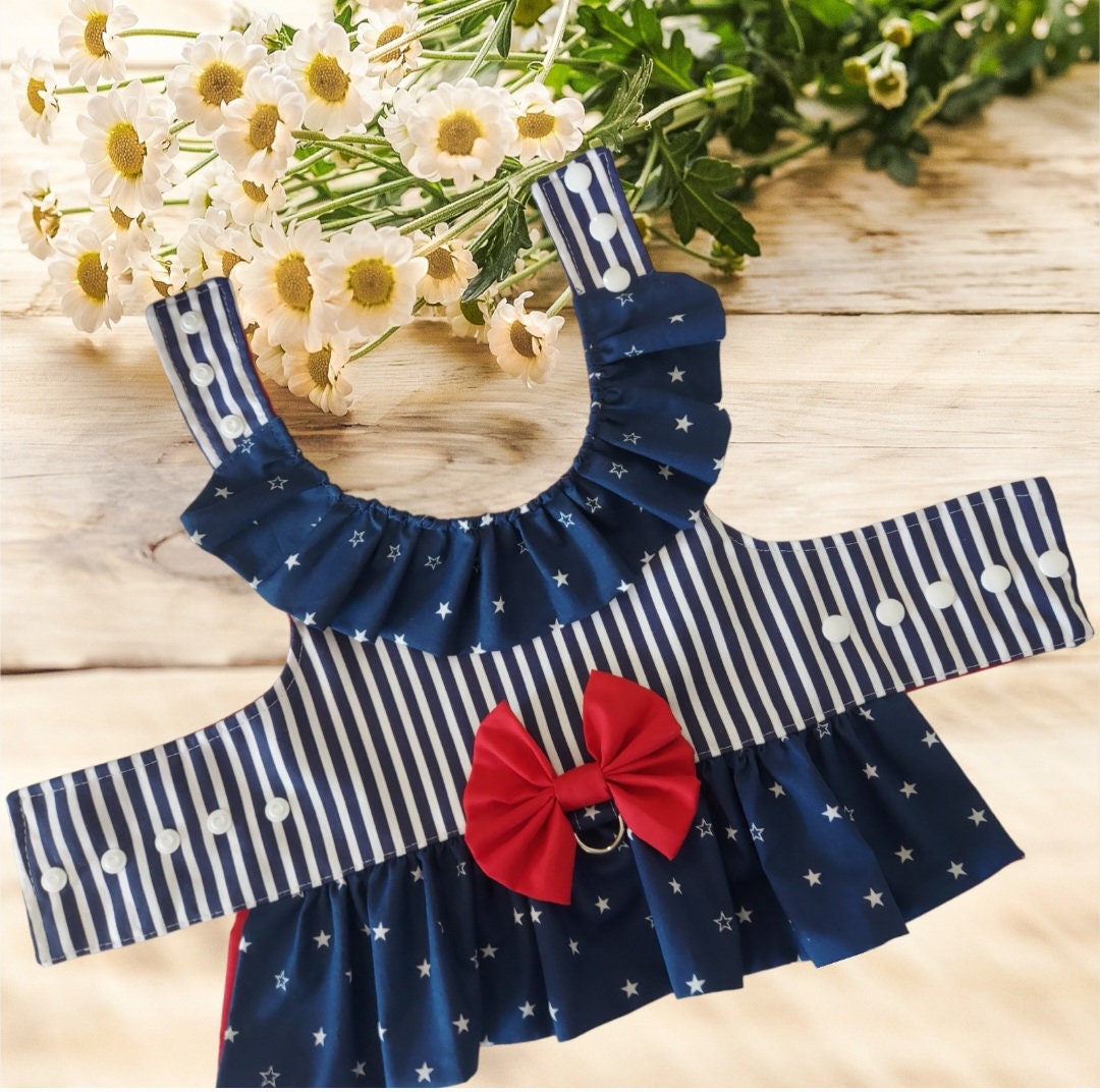 Red, White and Blue Dog Harness Dress - Etsy