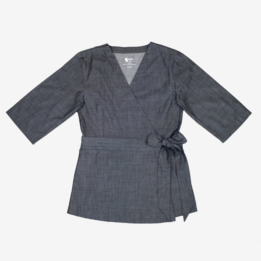 Black Chambray Wrap Top – Post-surgery Blouse, Chemo Port Access Shirt ...
