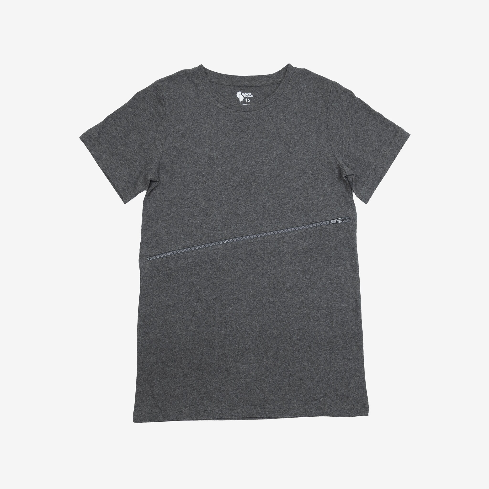 Charcoal G-tube Zip Shirt, Tummy Access Tee, Diagonal Abdominal Zipper ...