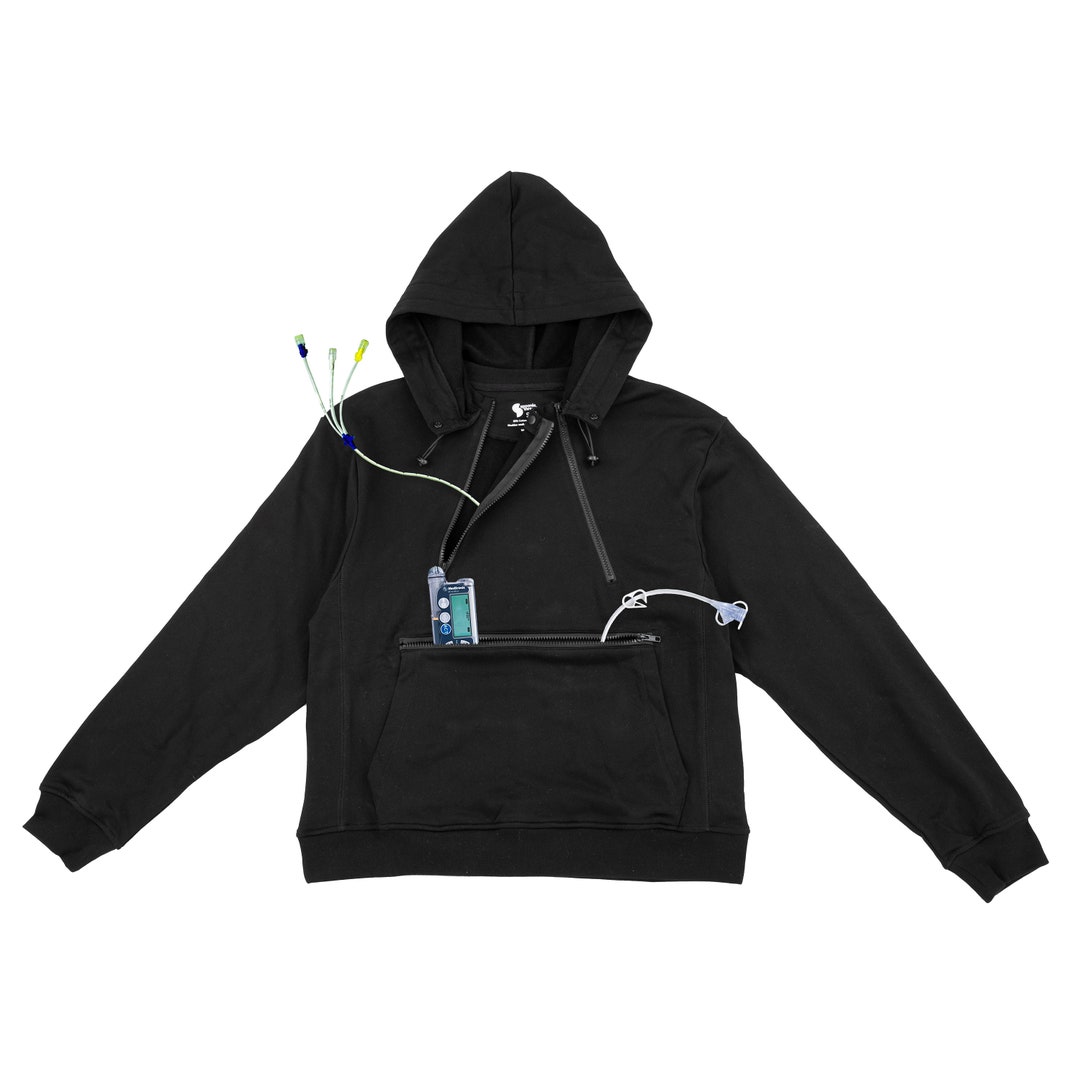 Black Adult Chemo Chest Port & Abdomen Zipper Access Hoodie - Etsy