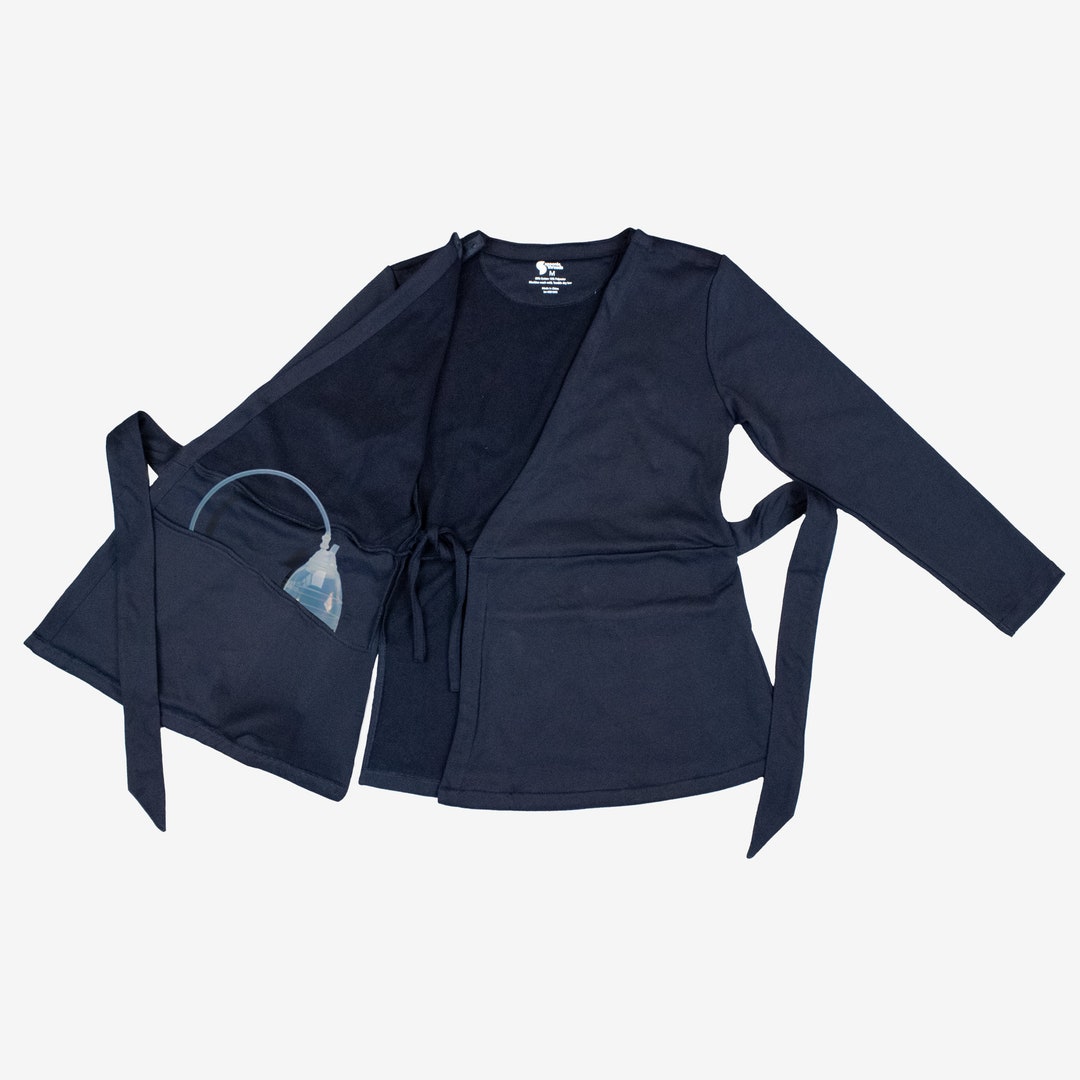 Women's Black Fleece Surgical Recovery Blouse, Adaptive Top, Breast ...