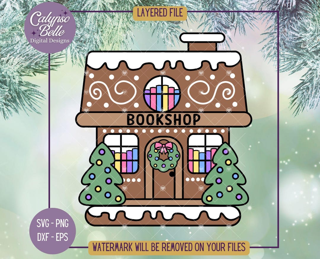 Gingerbread Bookshop SVG: Merry Bookmas Christmas Design (digital ...