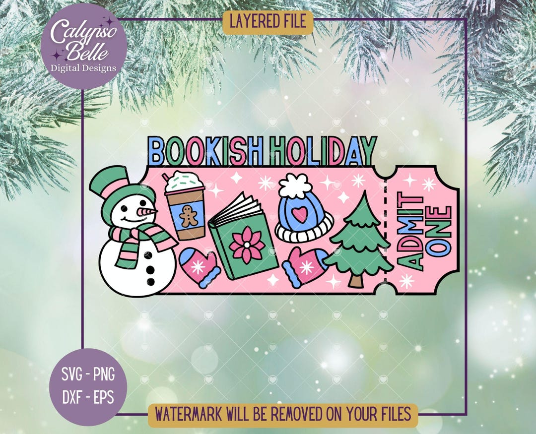 Bookish Holiday Ticket SVG: Christmas Book Lover Design (digital ...