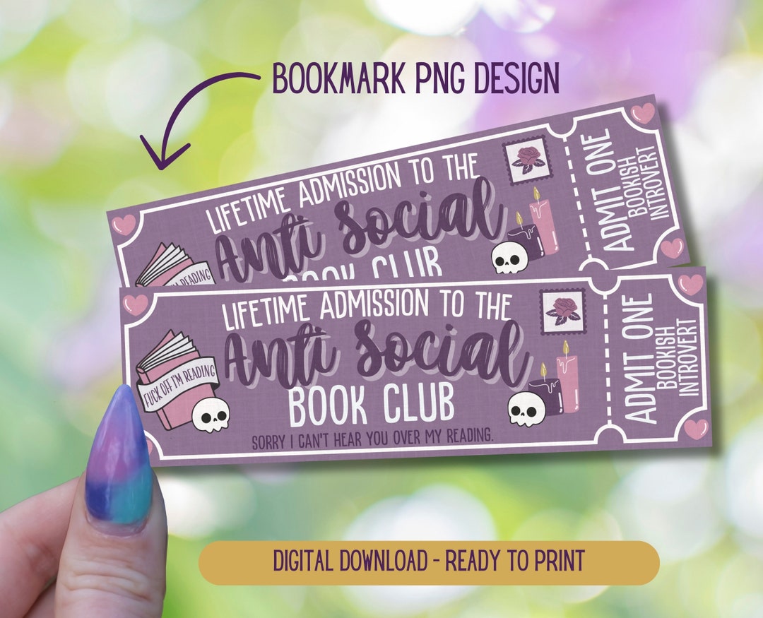 Book Club Bookmarks, Anti Social Book Club Bookmark, Digital Printable ...