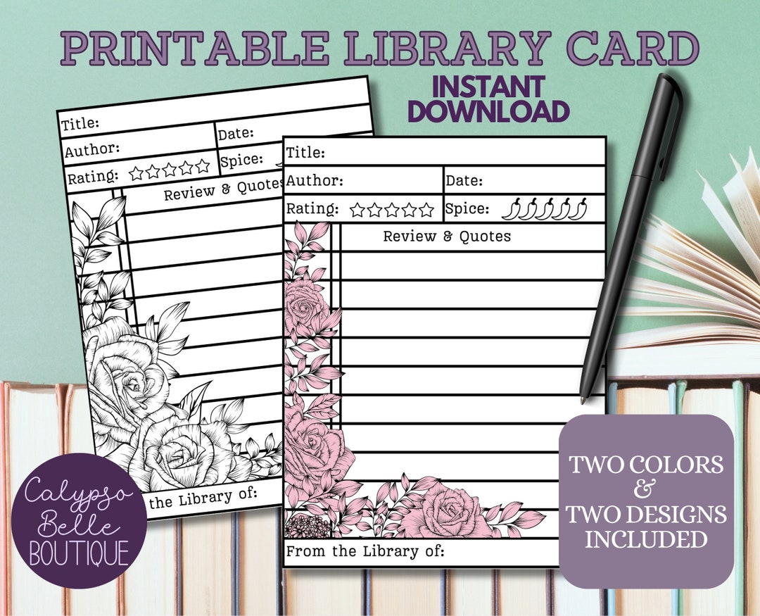 Library Card Printable, Instant Download Printable Card, Spicy Book ...