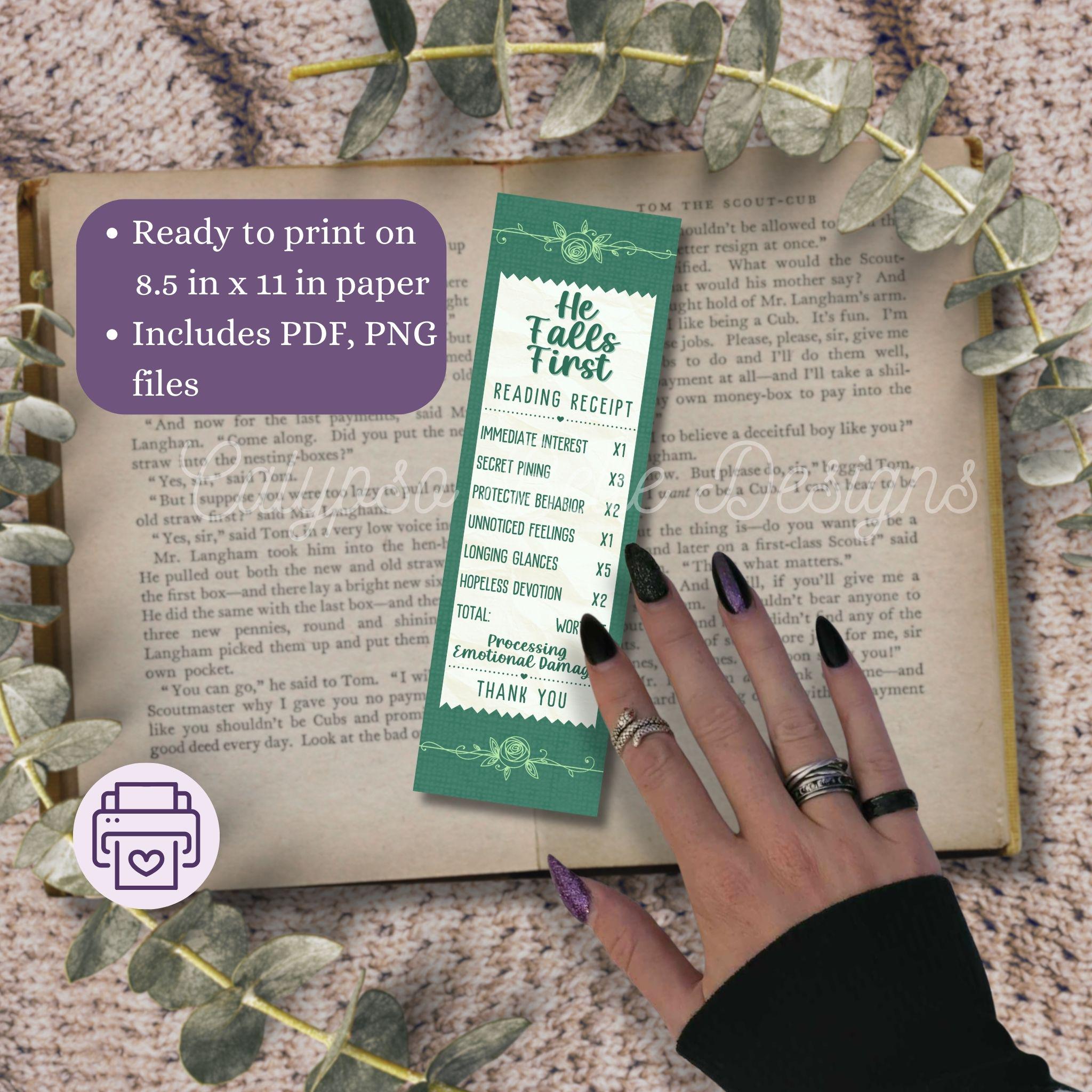 Reading Receipt Bookmarks, Romance Bookmark, Book Club Bookmarks ...