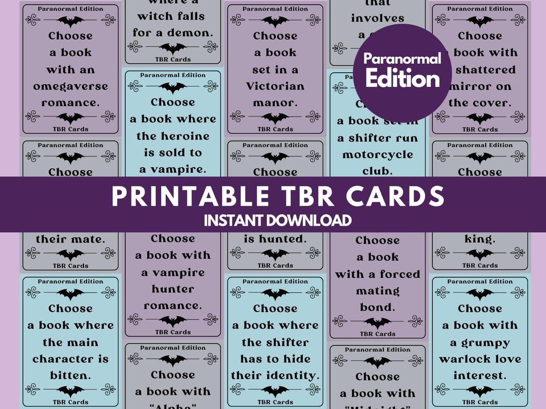 Printable Paranormal TBR Cards: Reading Prompt Game (digital Download ...