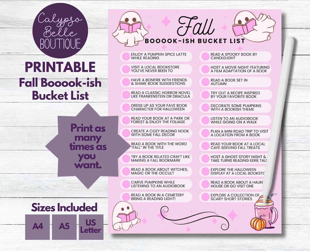 Fall Bucket List Printable, Book Club Bucket List, Bookish Challenges ...