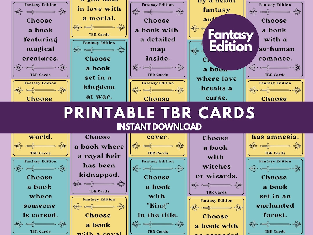 Printable Fantasy TBR Cards: Reading Prompt Game (digital Download ...
