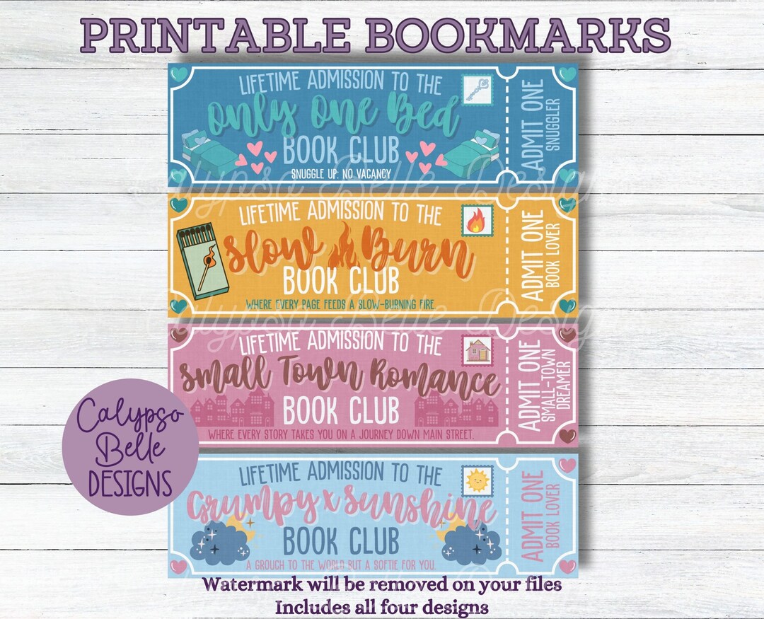 Romance Book Club Ticket Bookmarks: Printable Digital Download - Etsy