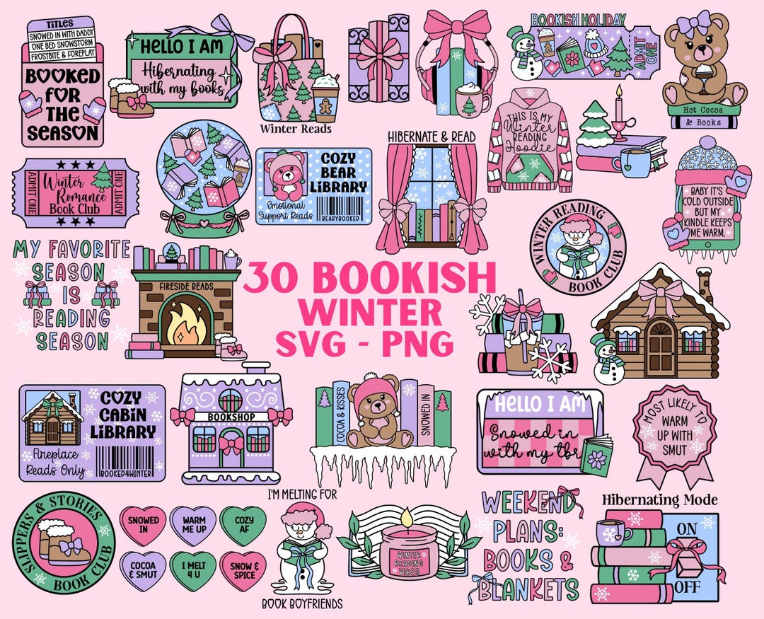 Winter Bookish SVG Bundle: Christmas Books, Smutty Winter Books PNG ...
