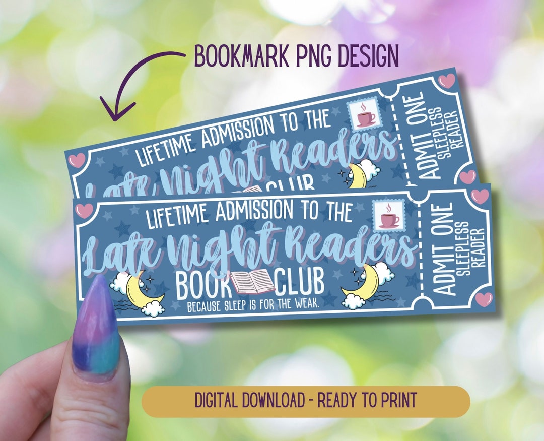 Book Club Bookmarks, Late Night Book Club Bookmark, Digital Printable ...