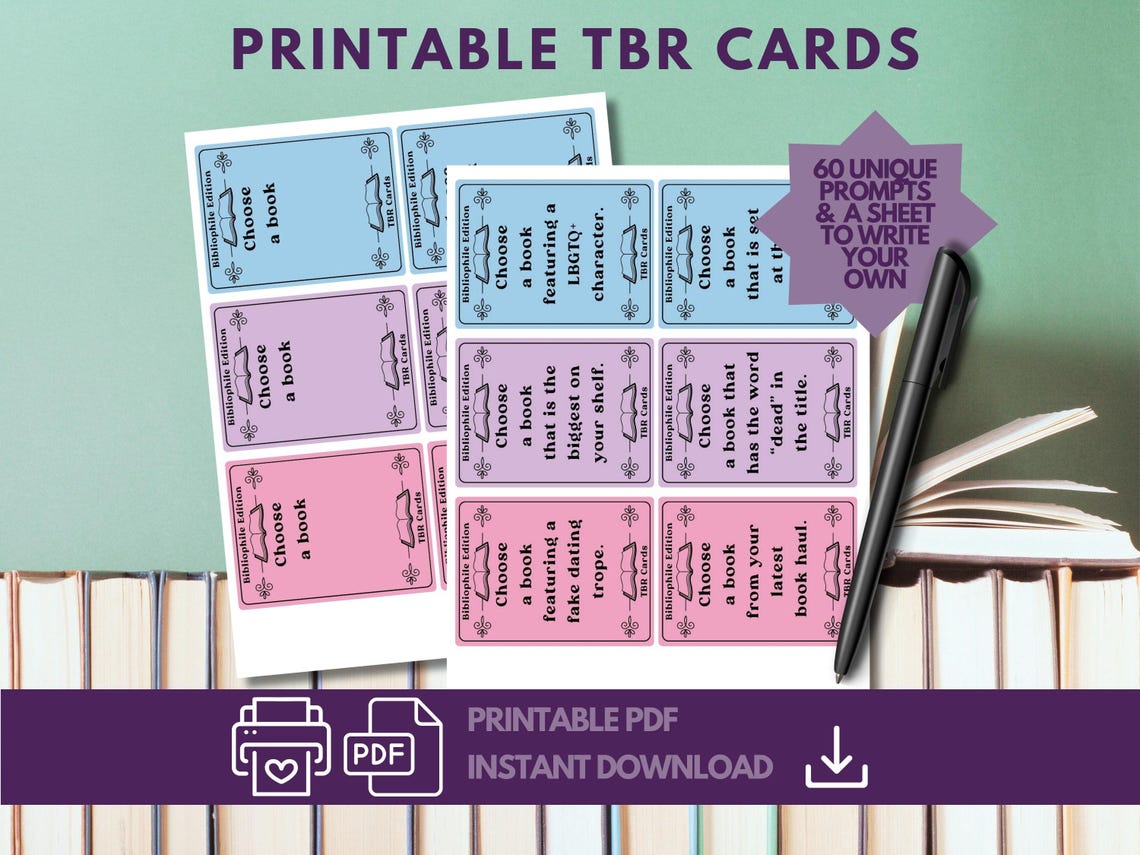Printable TBR Prompt Cards: Book Lover Reading Challenge (PDF) - Etsy