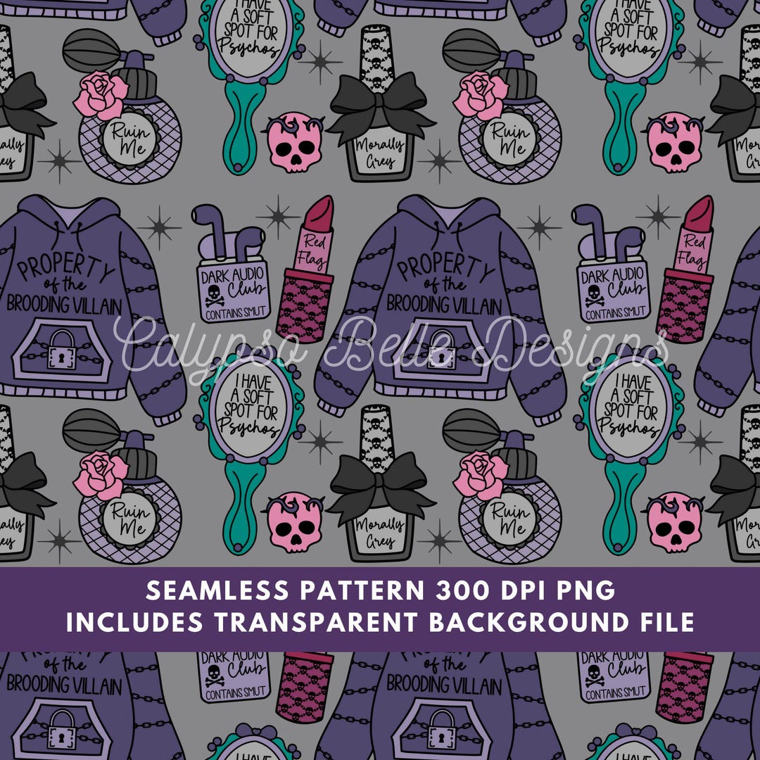 Dark Romance Seamless Pattern: Morally Grey Png, Bookish Pattern ...