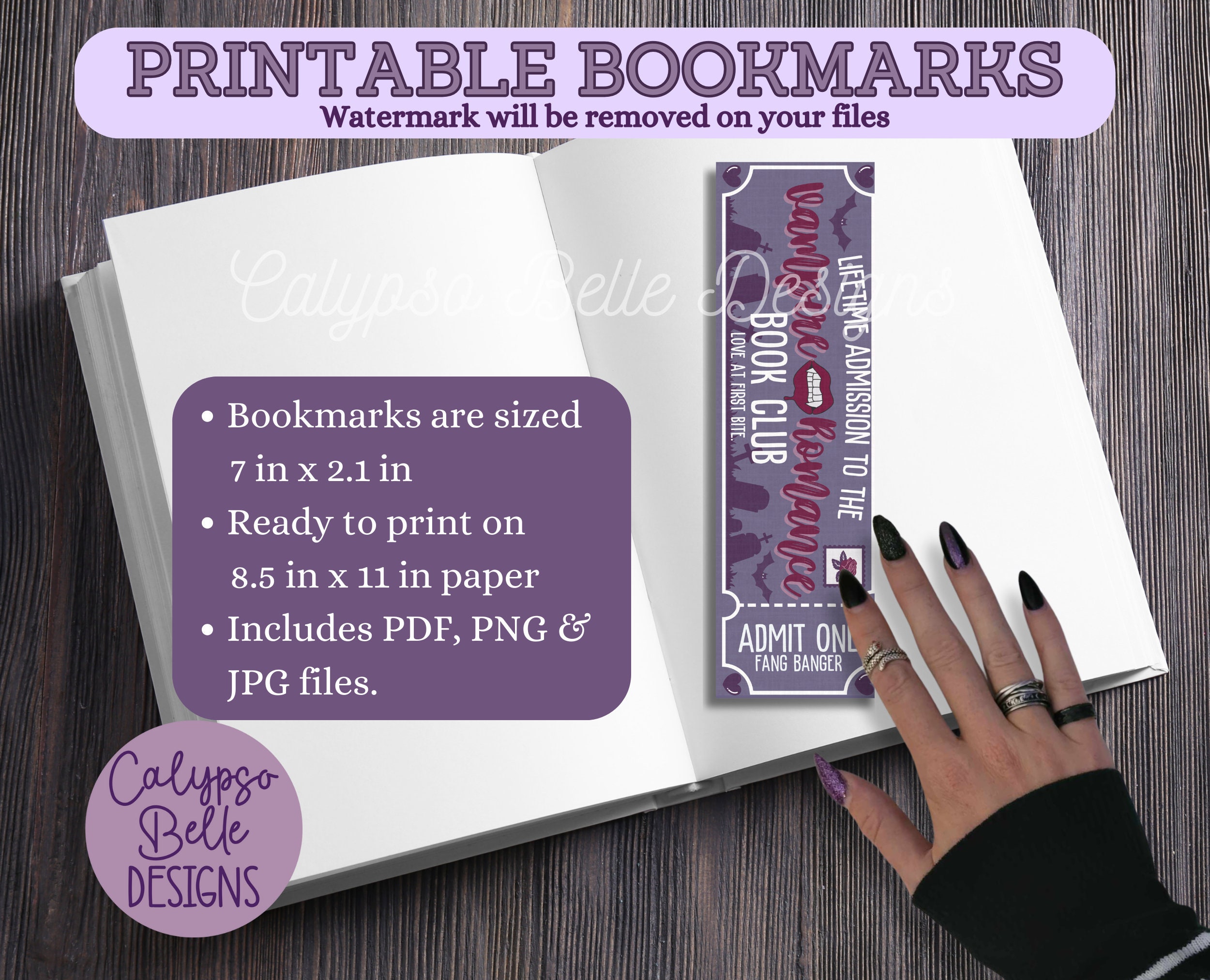 Book Club Bookmarks, Vampire Romance Bookmark, Digital Printable ...