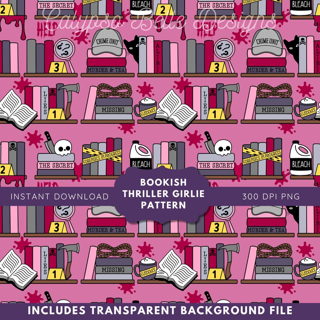 True Crime Seamless Pattern: Murder Mystery Png, Bookshelf Pattern Png ...