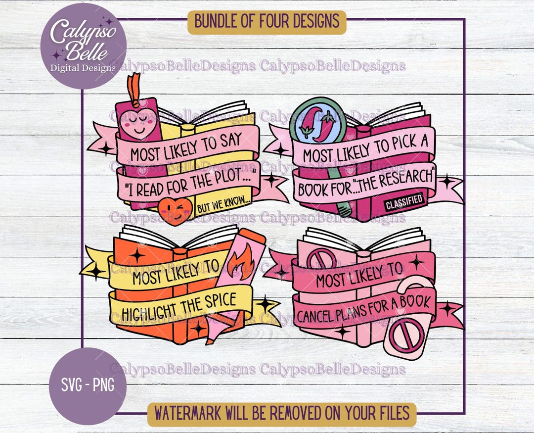Bookish SVG Bundle: Spicy Reader Designs (SVG, PNG) - Etsy