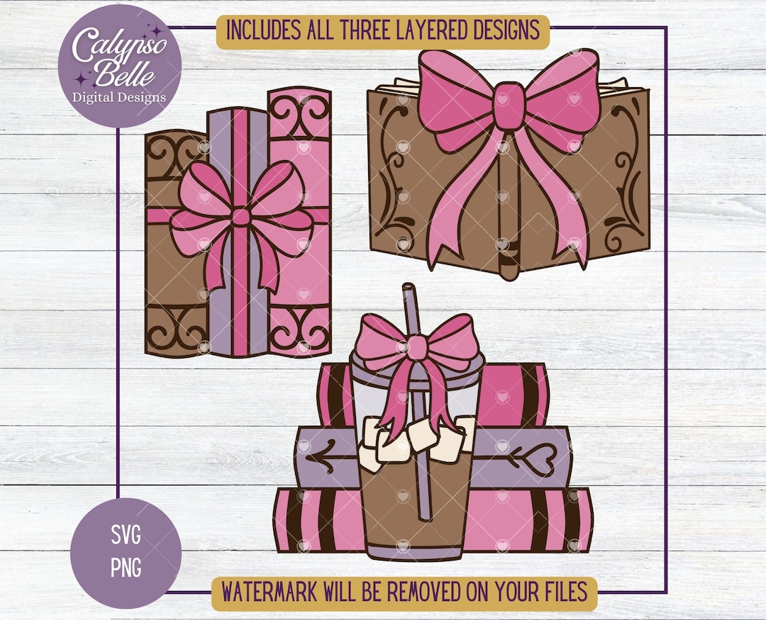 Coquette Book Bundle Svg, Books With Bow Svg, Book Stack Svg, Romance ...