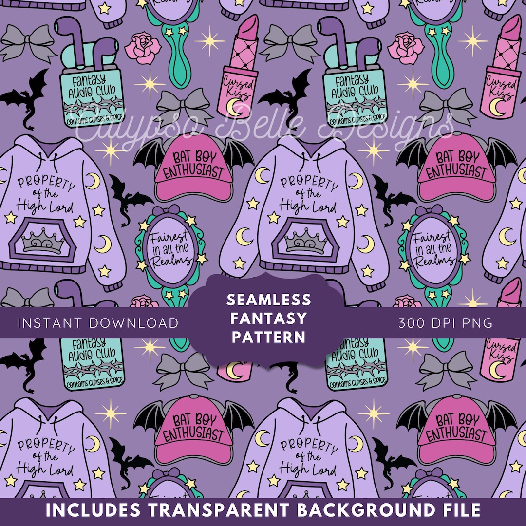 Fantasy Romance Seamless Pattern: Romantasy Png, Bookish Pattern ...