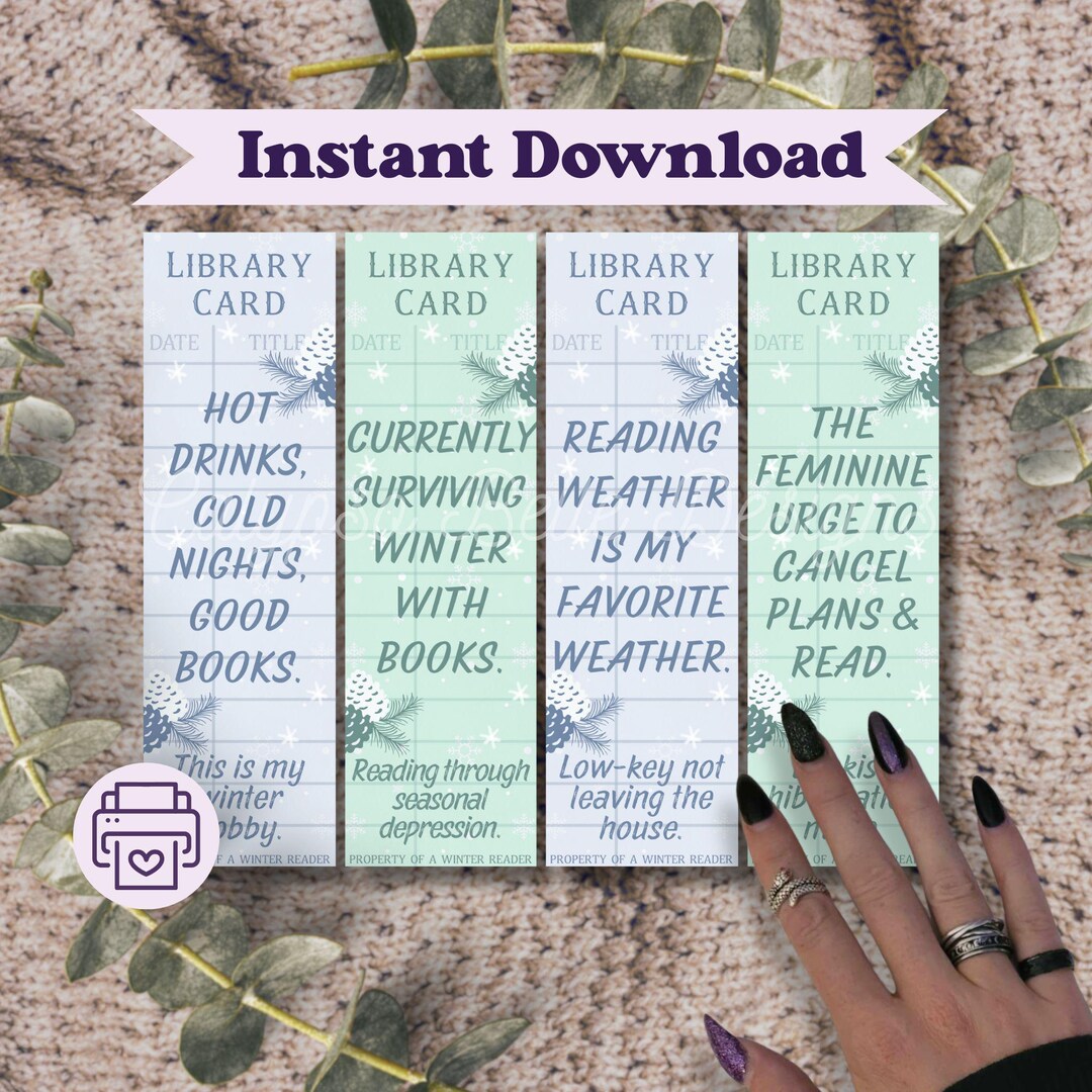 Winter Library Card Bookmarks, Winter Reading Bundle, Digital Printable ...