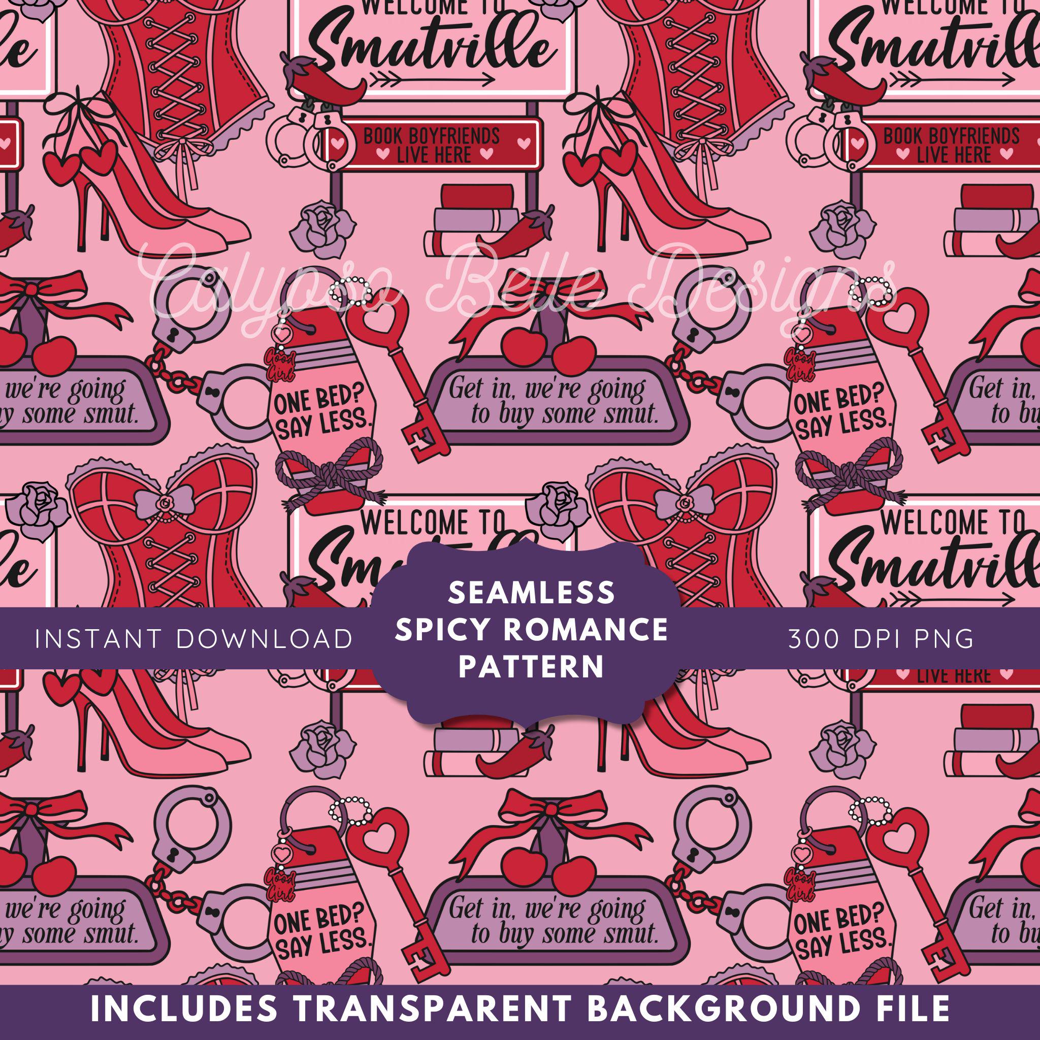 Spicy Romance Seamless Pattern: Smut Reader Png, Bookish Pattern ...