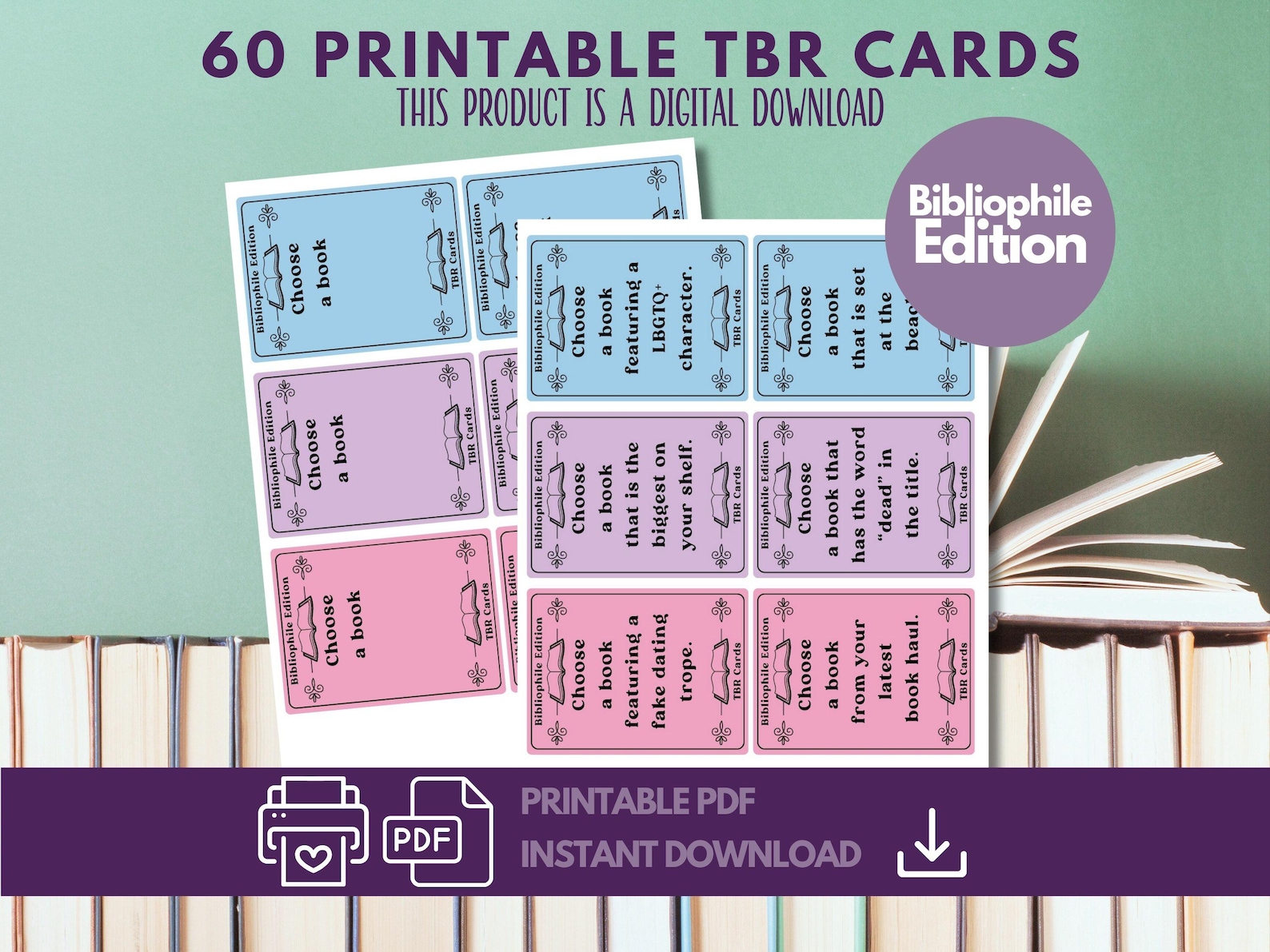 Printable TBR Prompt Cards: Book Lover Reading Challenge (PDF) - Etsy