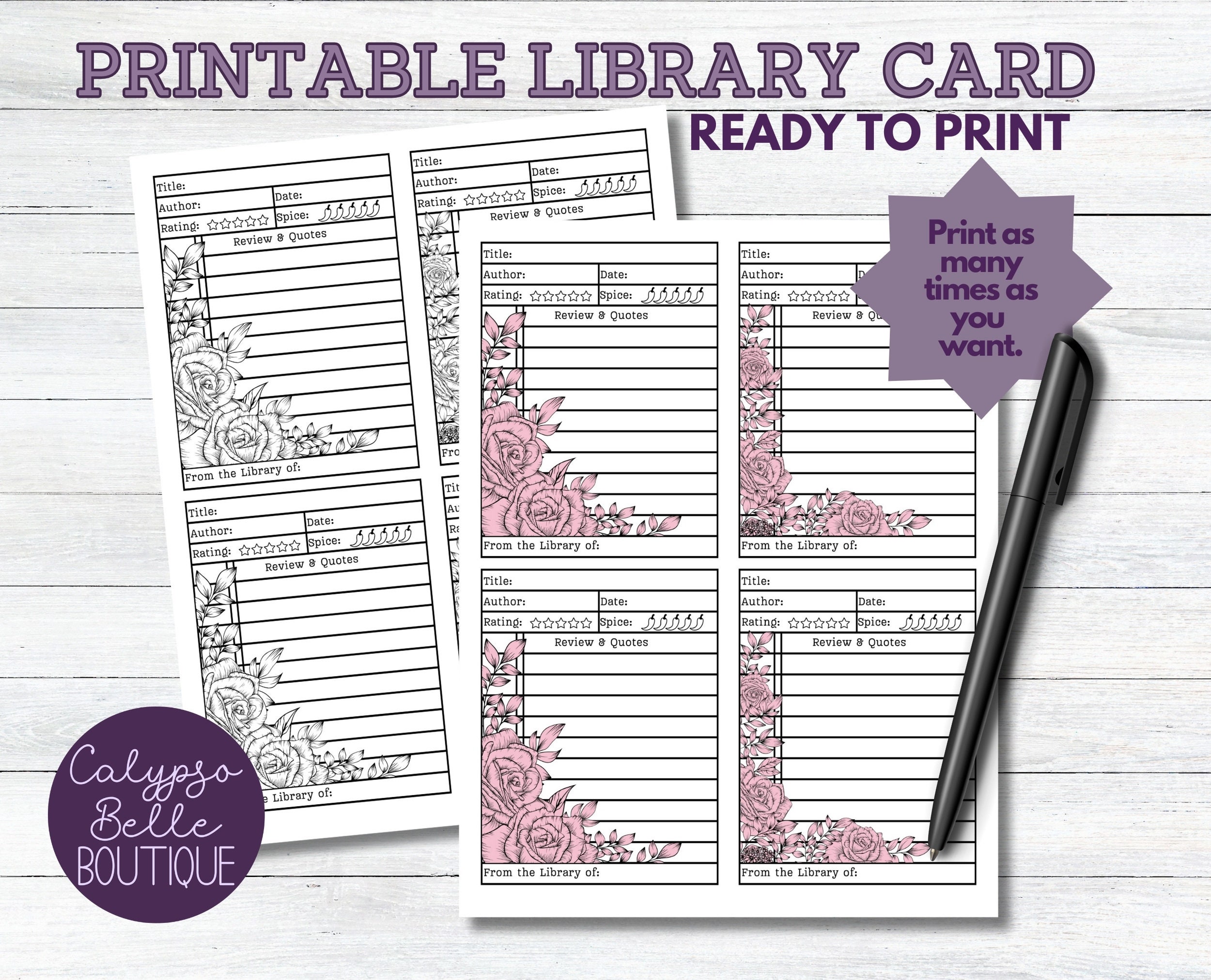 Library Card Printable, Instant Download Printable Card, Spicy Book ...