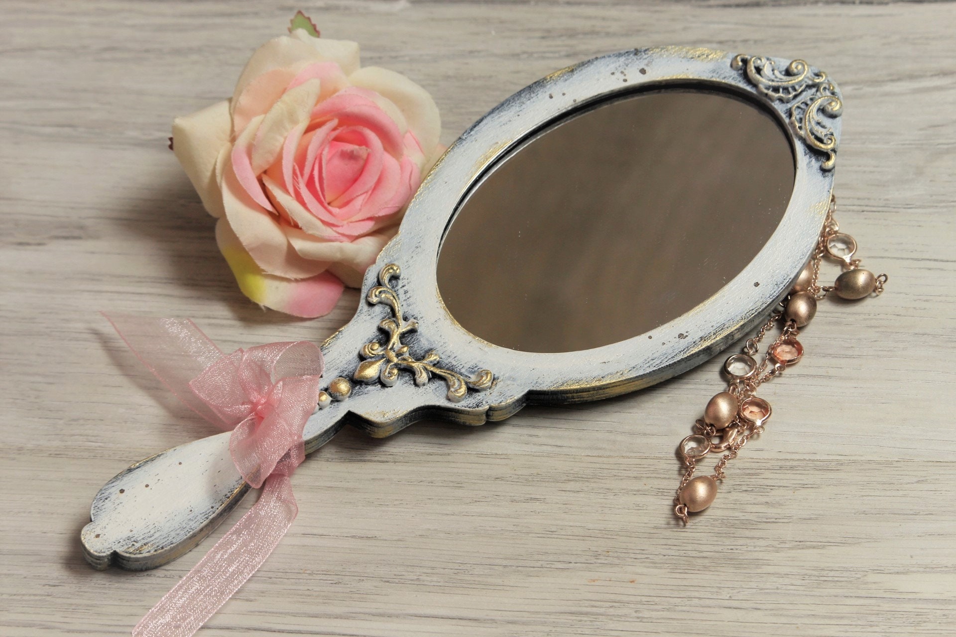 Shabby Hand Mirror, Vintage Hand Mirror, Retro Hand Held Mirror ...