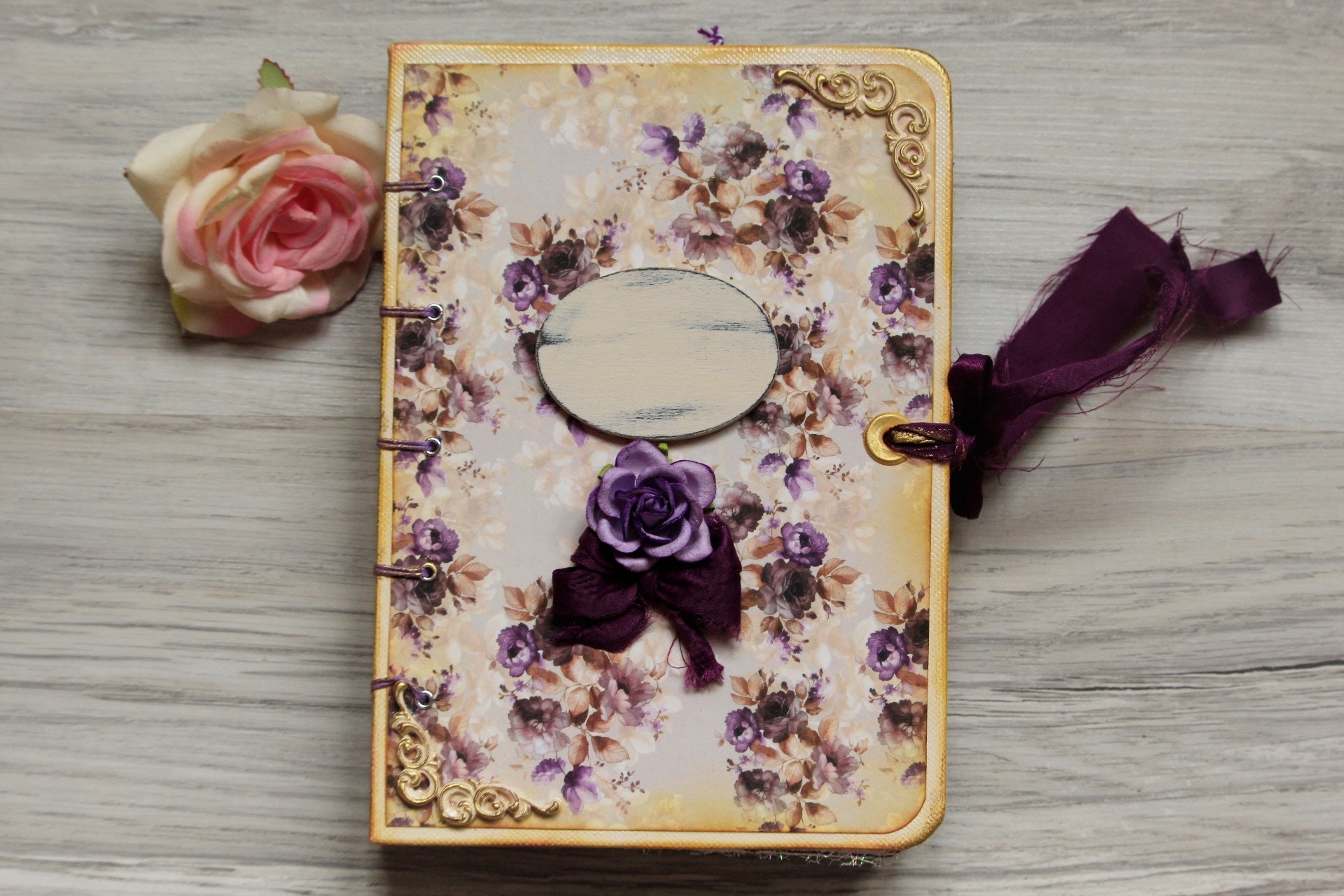 Dark Purple Junk Journal, Purple Roses Journal, Vintage Junk Journal ...