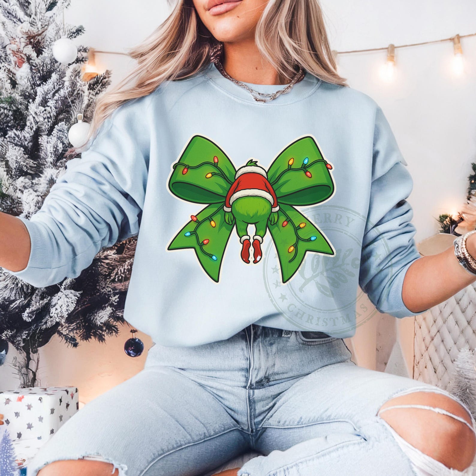 Grinch Butt in a Bow – Funny Christmas Lights Holiday T-shirt Design - Etsy