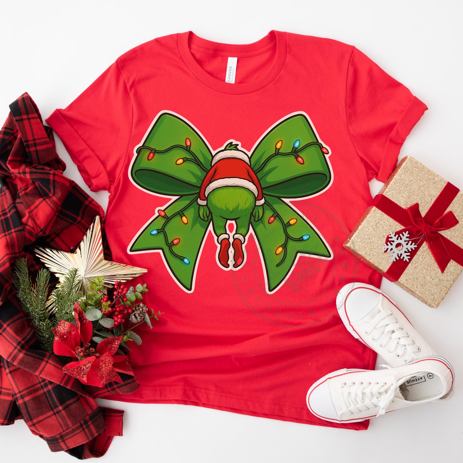 Grinch Butt in a Bow – Funny Christmas Lights Holiday T-shirt Design - Etsy