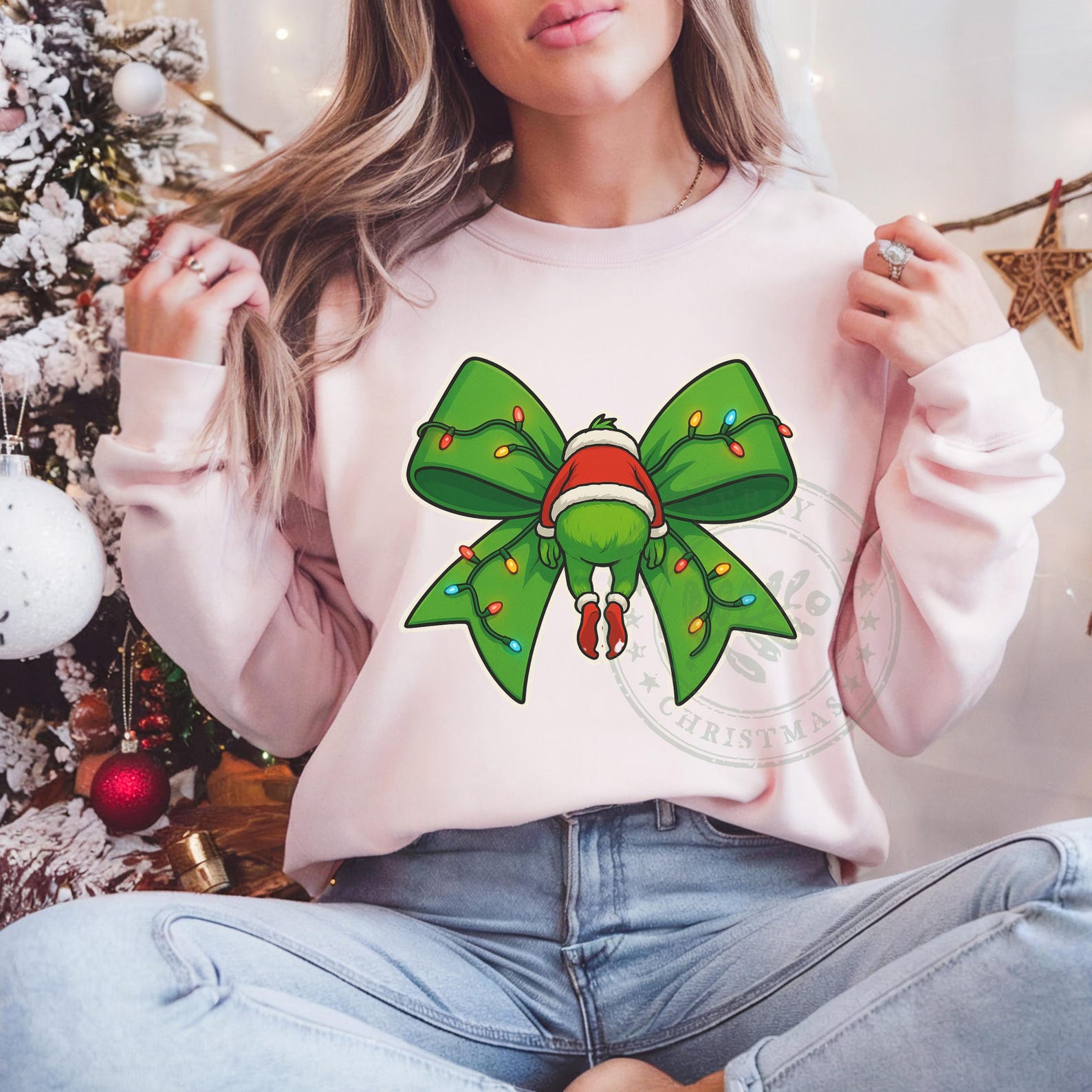 Grinch Butt in a Bow – Funny Christmas Lights Holiday T-shirt Design - Etsy