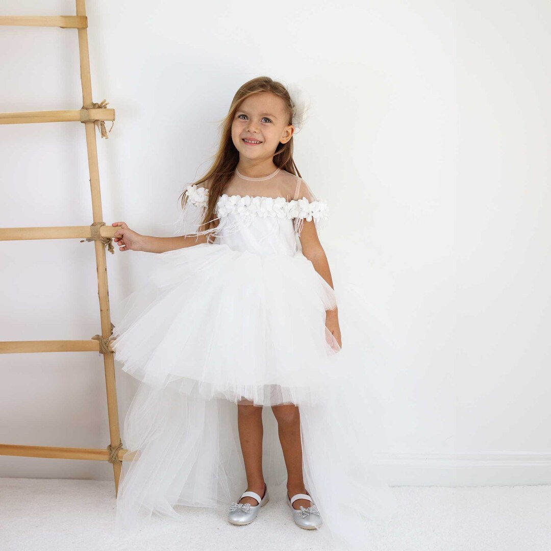 White Flower Dress for Birthday Party, White Princess Toddler Dress for ...