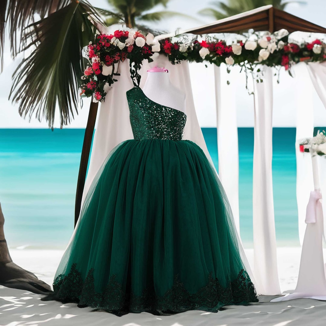 Emerald Couture Wedding Gown for Girls, Flower Girl Green Dress, Jr ...