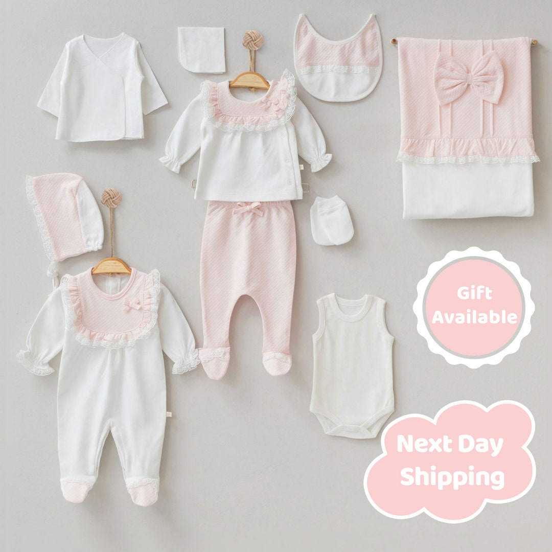 Pink Newborn Girl Outfit, Lace Trim, Baby Shower Gift - Etsy