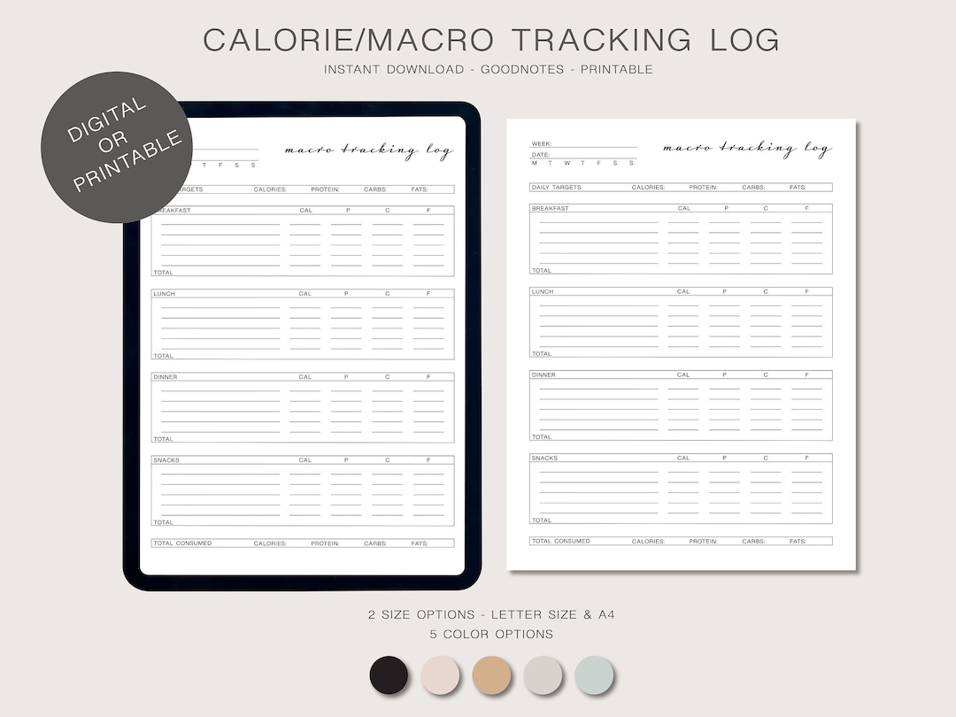 Calorie/macro Tracking Food Log - Digital or Printable PDF - Fitness ...