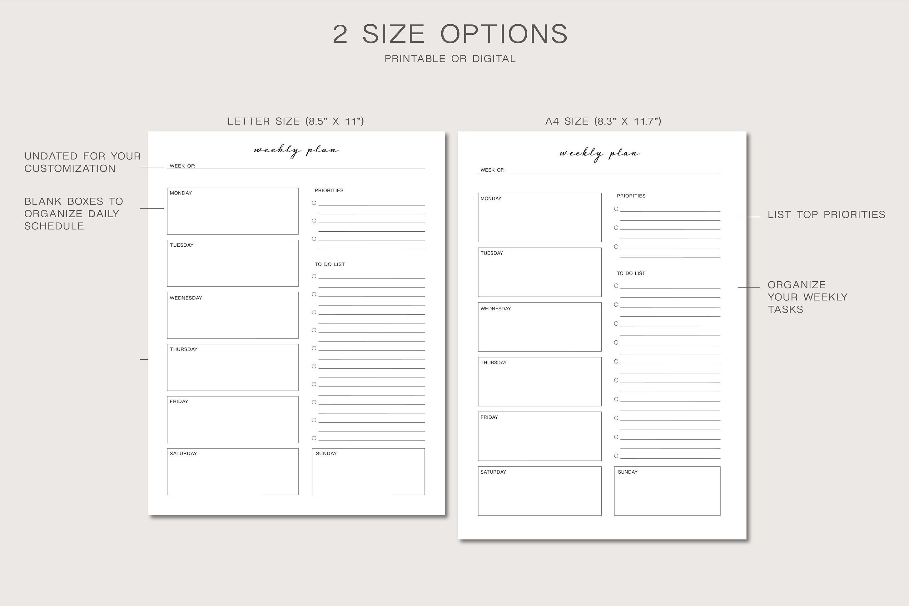Undated Weekly Planner - Printable or Digital - Goodnotes Template ...
