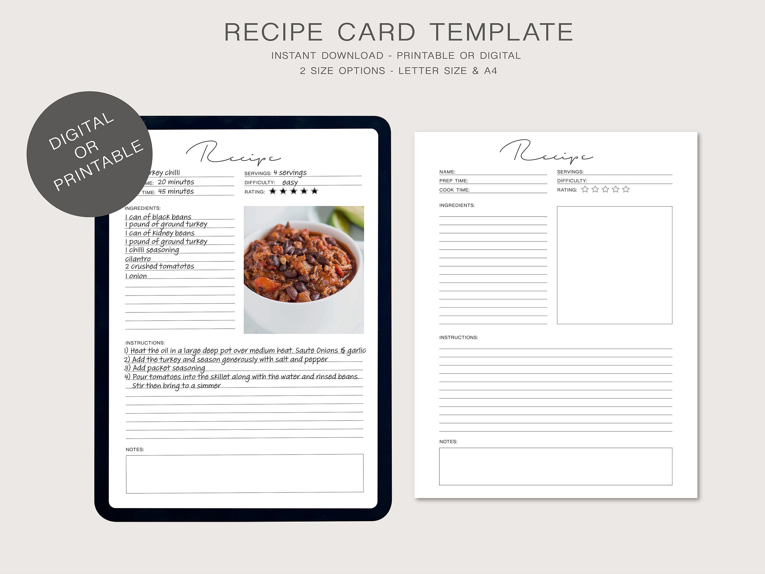 Simple Recipe Card Template - Printable or Digital - Goodnotes ...