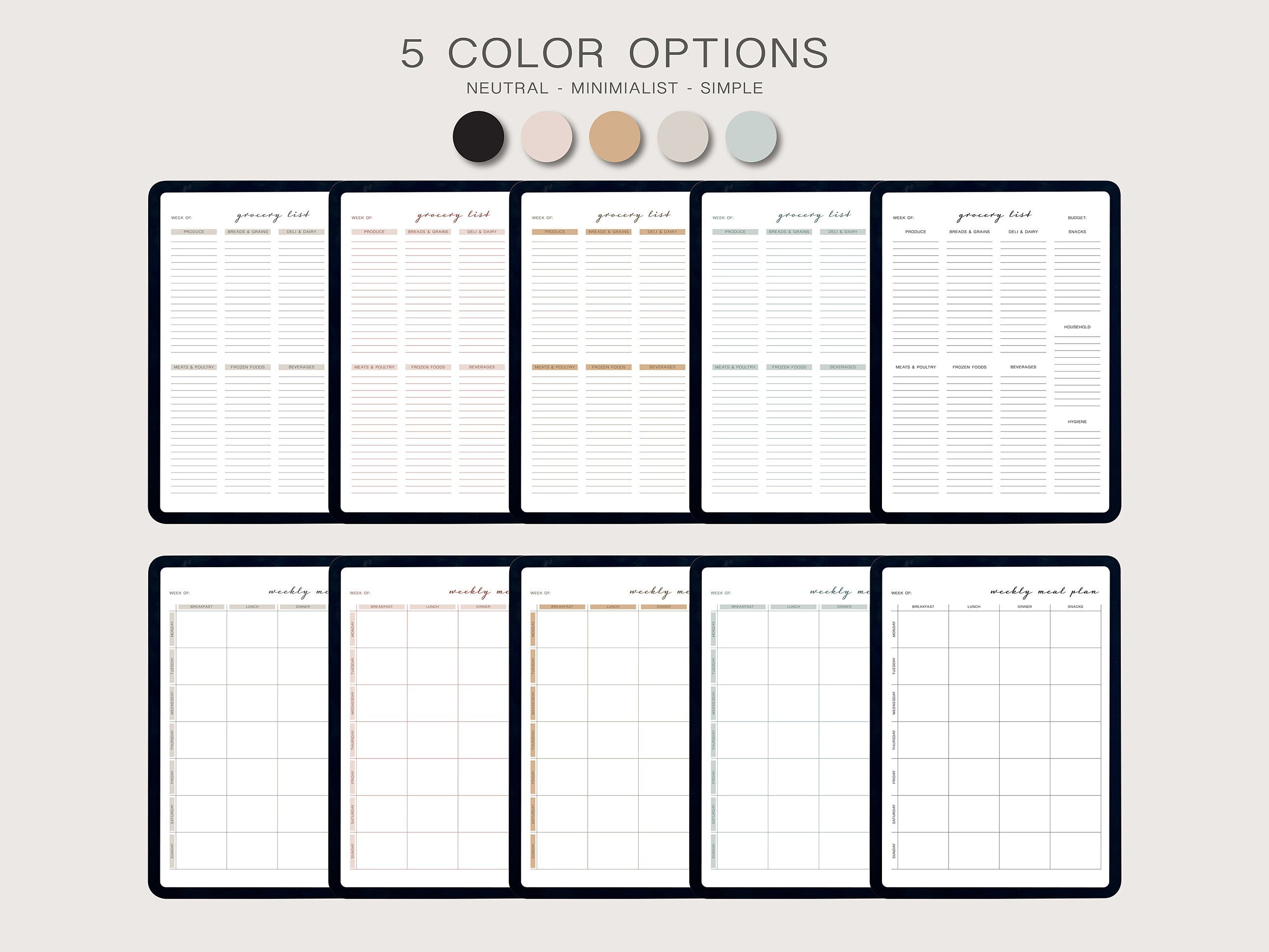 Weekly Meal Planner & Grocery List Bundle - Printable PDF or Digital ...