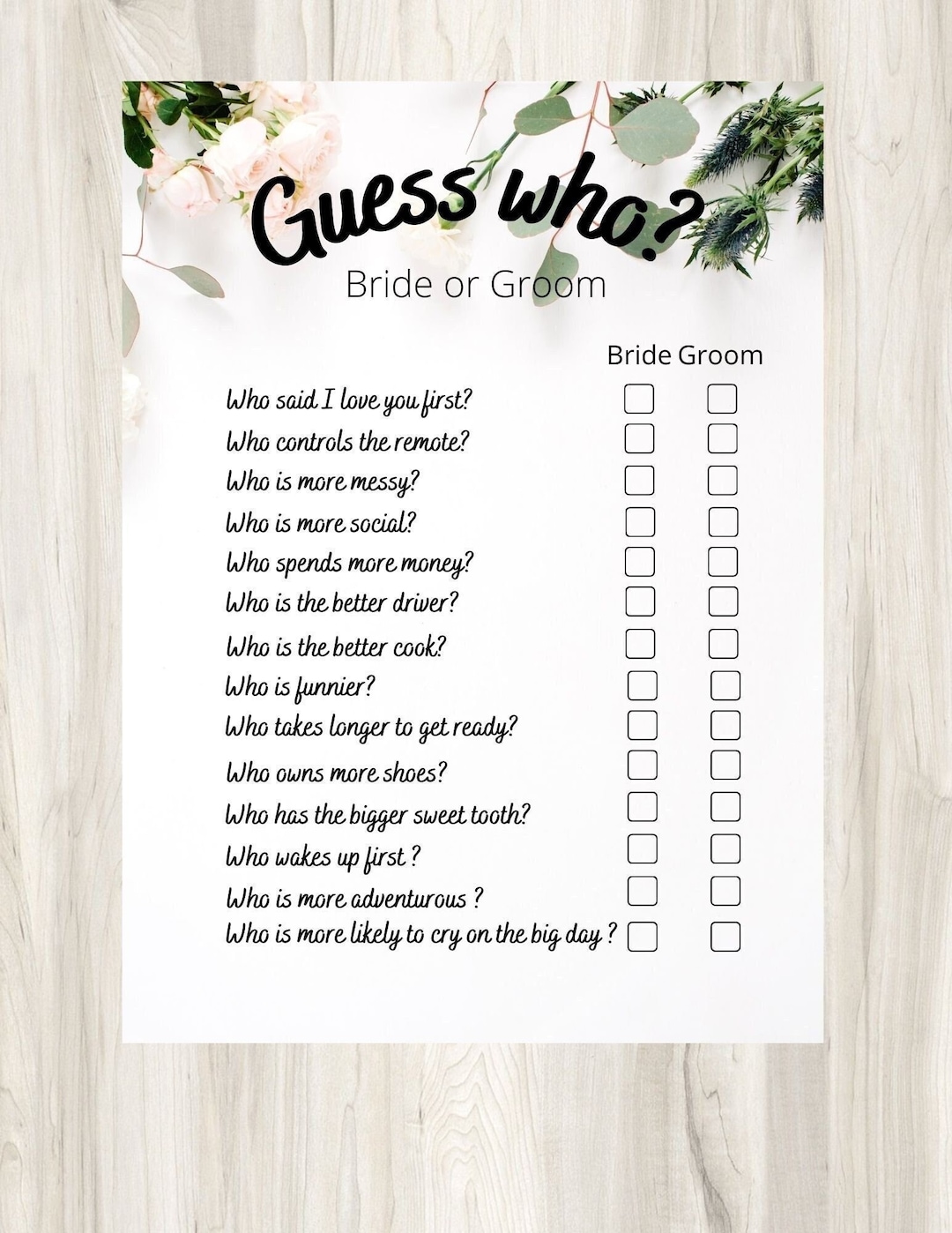 Bridal Shower Game// Guess Who Bride or Groom// Digital Download - Etsy
