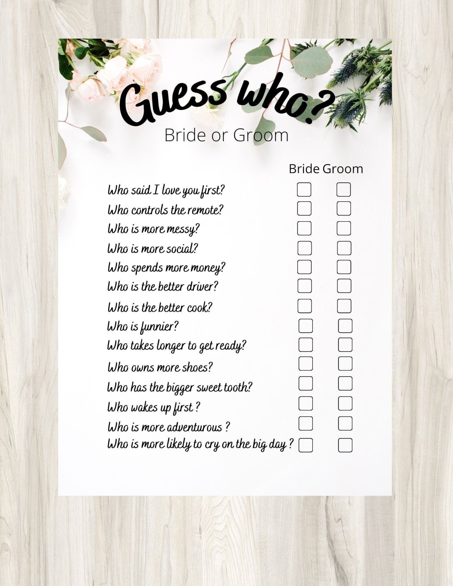 Bridal Shower Game// Guess Who Bride or Groom// Digital Download - Etsy