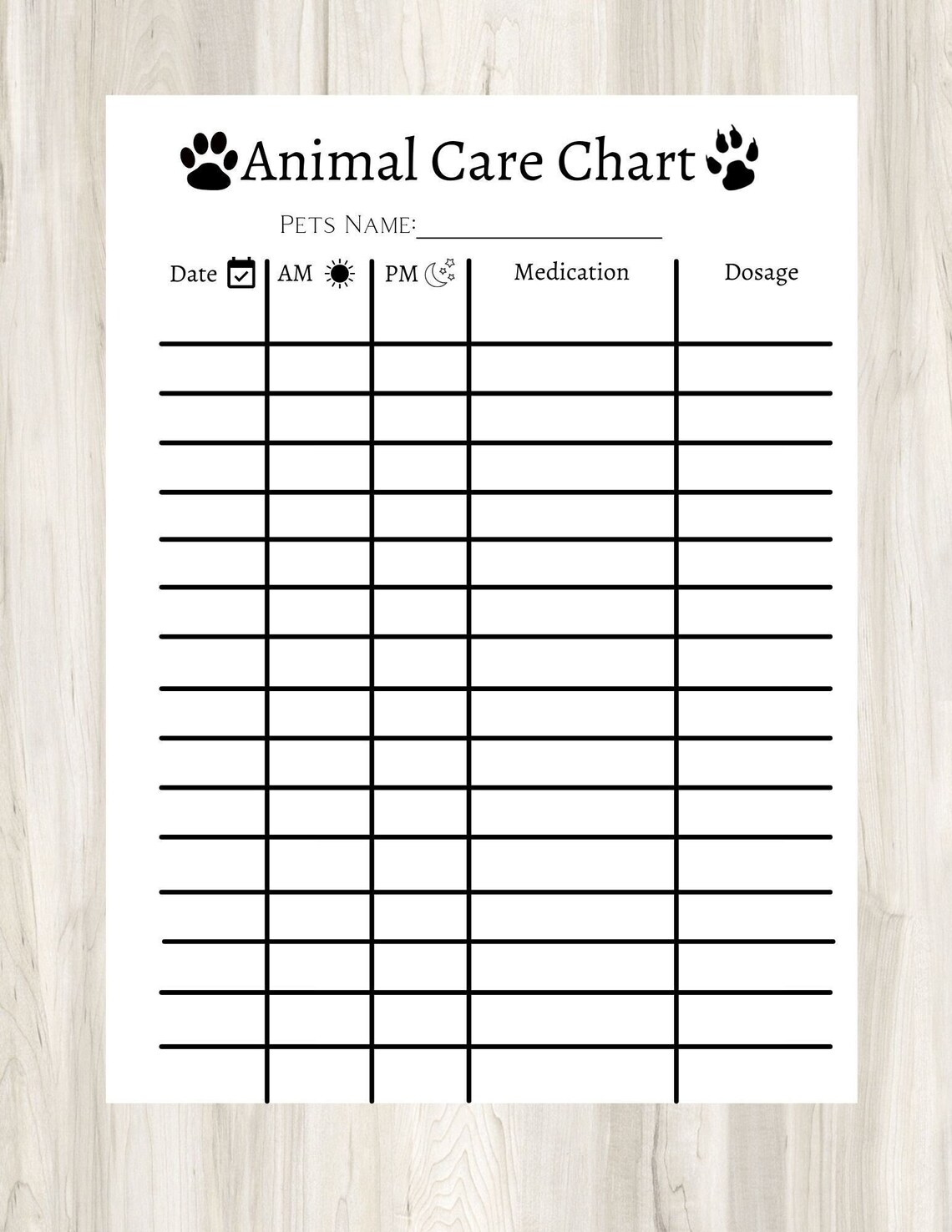 Animal Care Chart// Animal Medication Tracker - Etsy