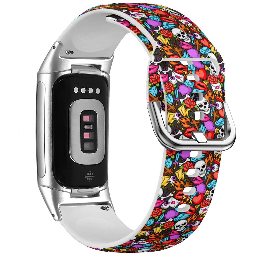 Retro Tattoo Symbols Print Watch Band for Fitbit Versa 1/2/3 4, Fitbit ...